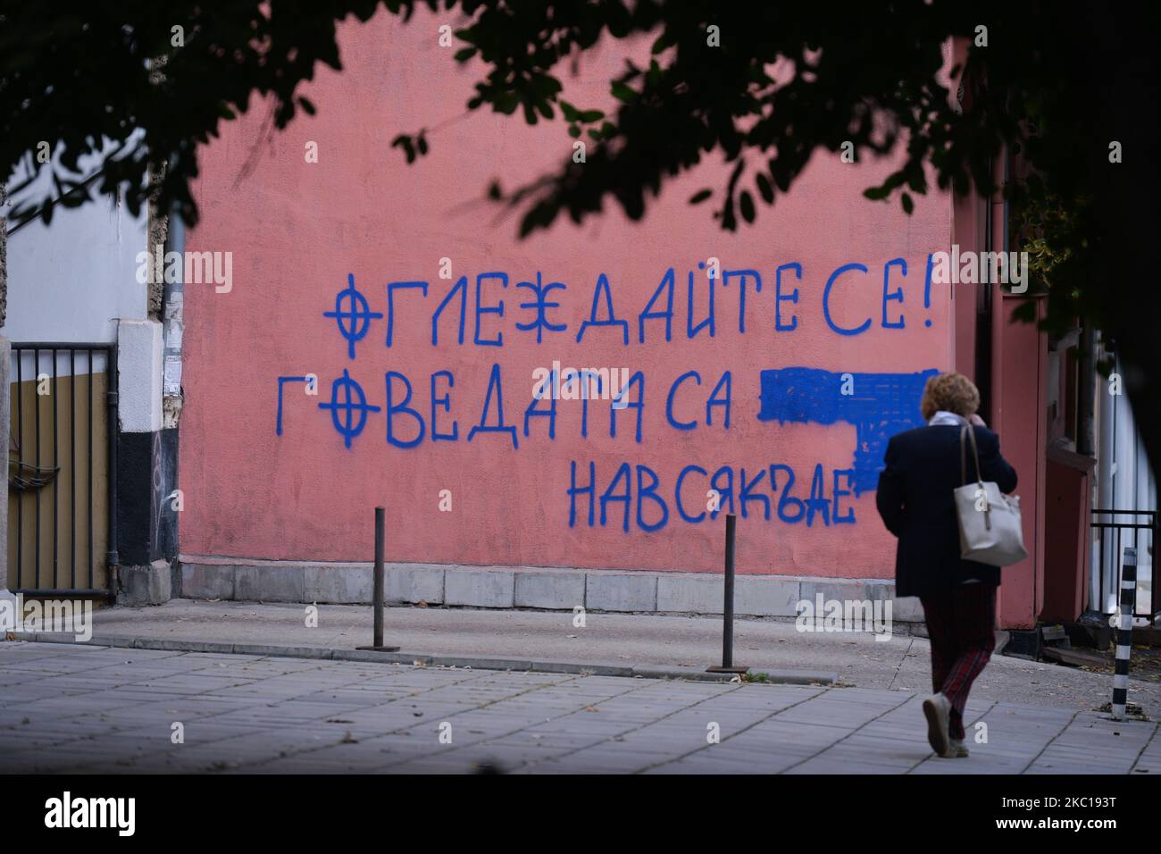 A graffiti of on a building seen in Sofia center. On Monday, October 5 ...