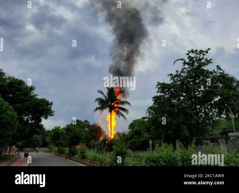 Fire broke out and fire fighters rush to douse the fire after explosion ...