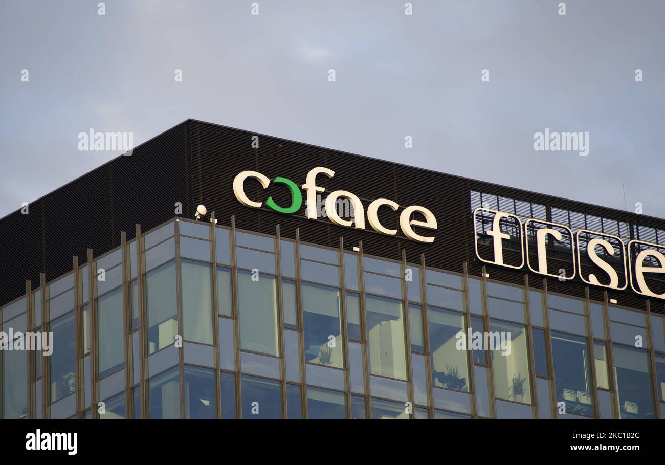 Global credit insurer Coface sign is seen on October 7, 2020 in Warsaw ...