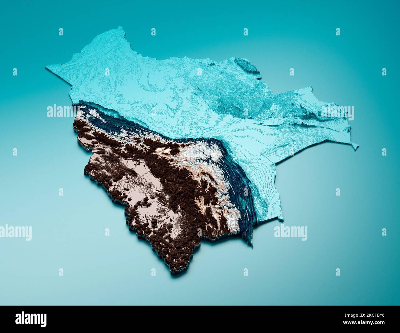 A 3d rendering of topographic Bolivia Hypsometric Elevation tint ...