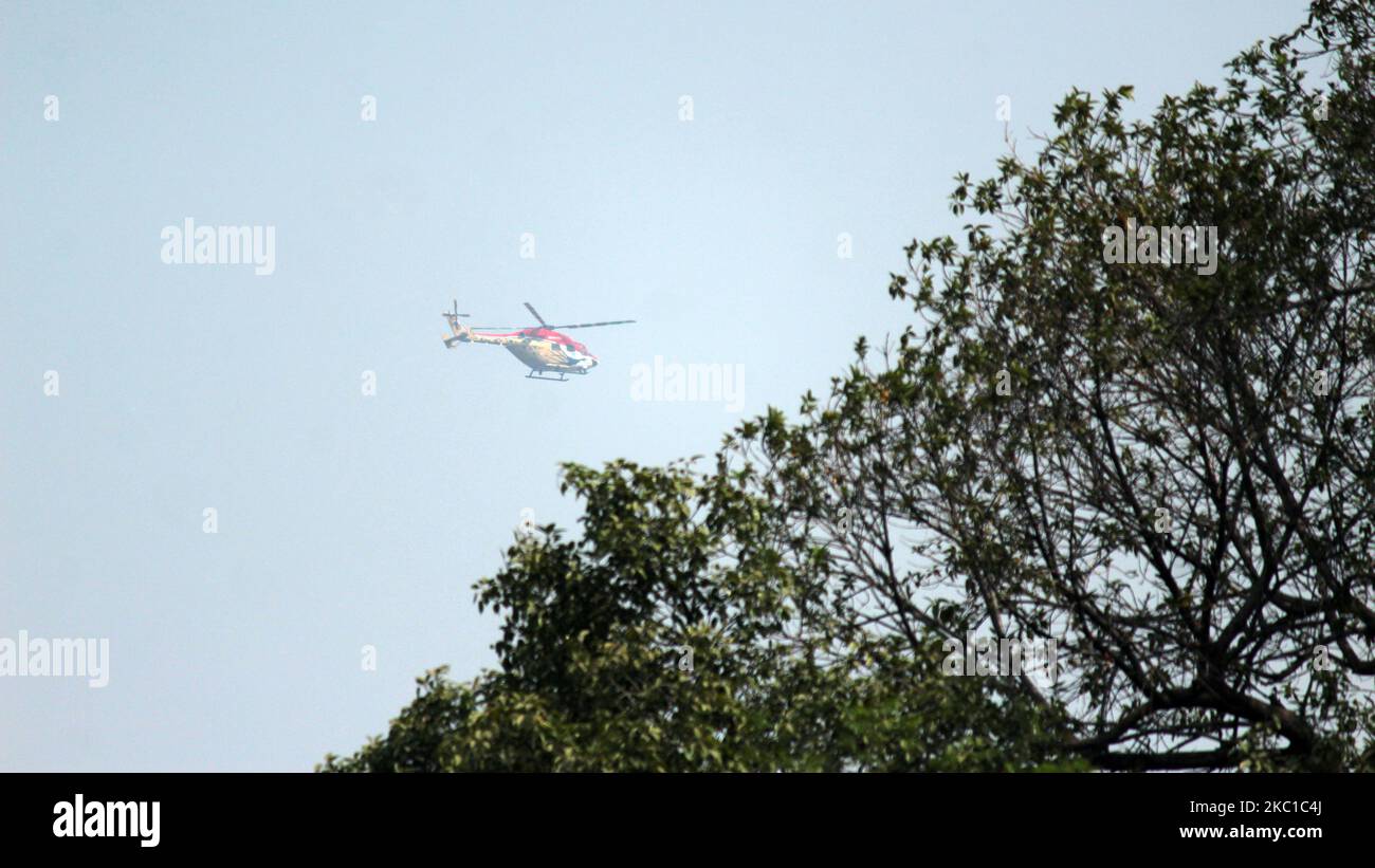 Indian Air Force's (IAF) Sarang helicopters aerobatic team during the ...