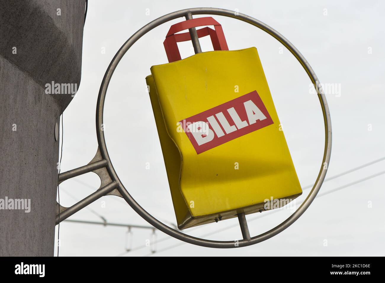 A logo of BILLA, an Austrian supermarket chain that operates in Central ...