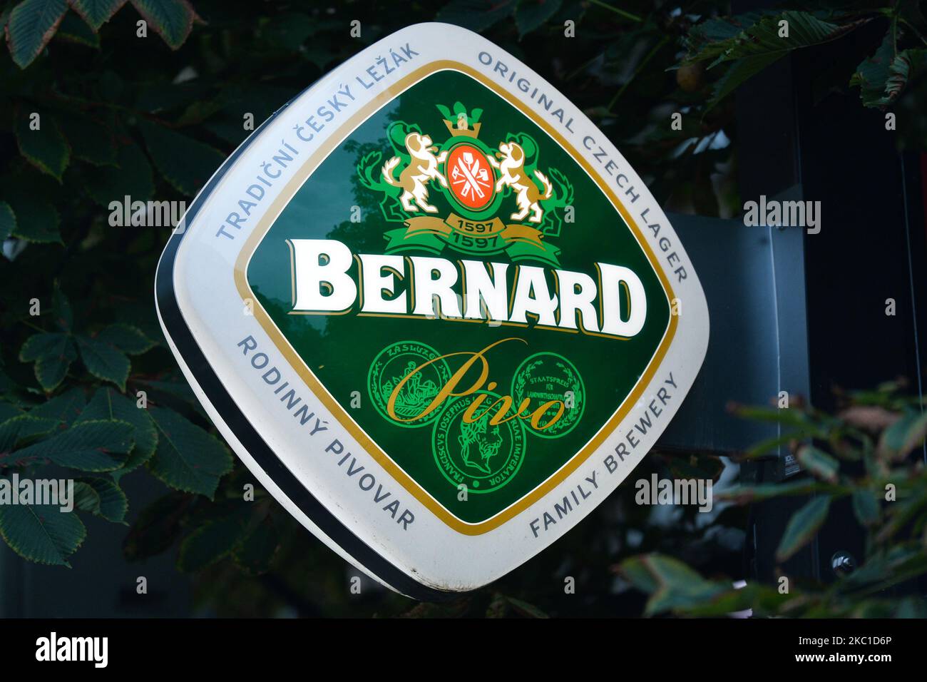 Logo of Bernard Brewery, a Czech family brewery, seen in Sofia city ...