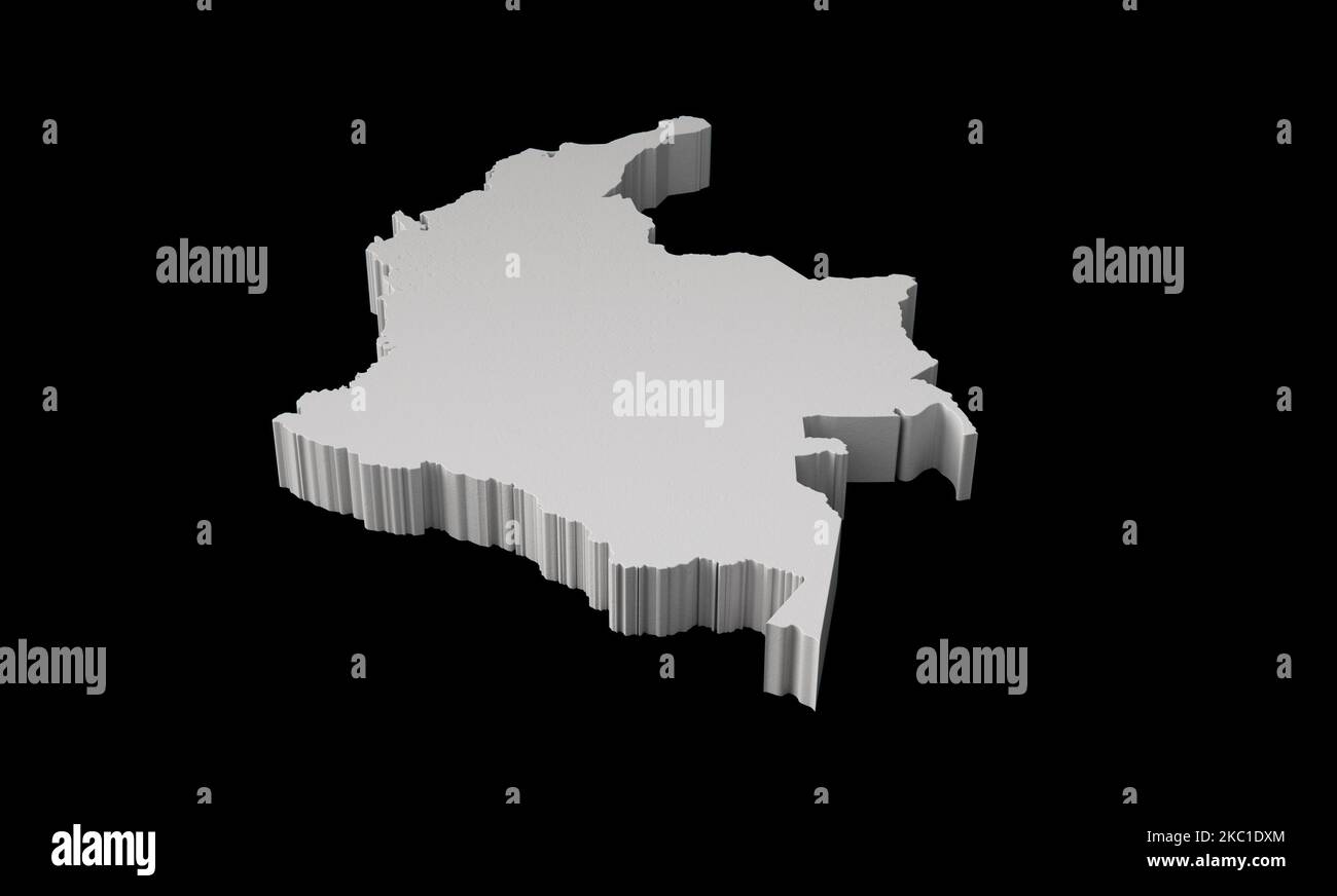 A 3d rendering of a gray Colombia Africa map location isolated on black ...