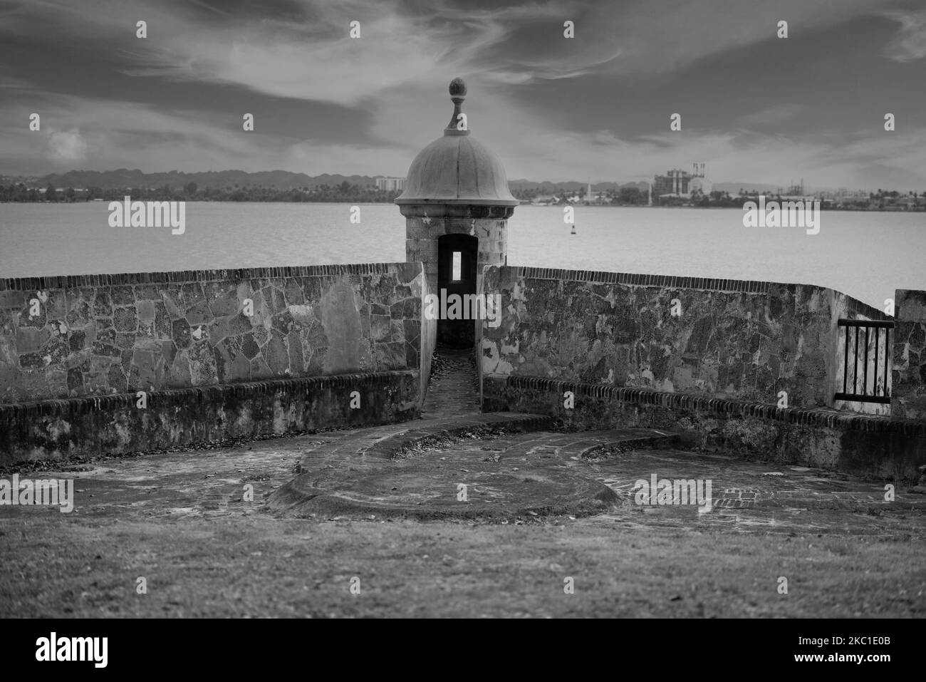 A grayscale of the San Felipe del Morro Castle in San Juan, Puerto Rico ...