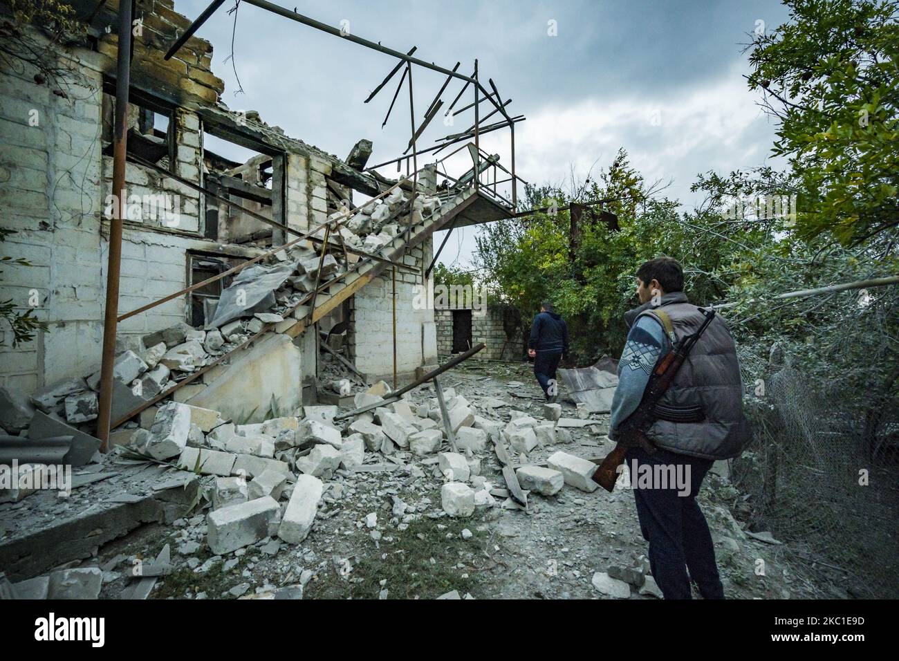 Destroyed house in Martakert village, on October 9, 2020 during the ...