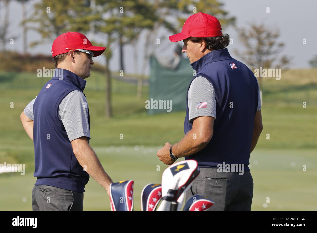 United States Team player Phil Mickelson and Zach Johnson talking their ...