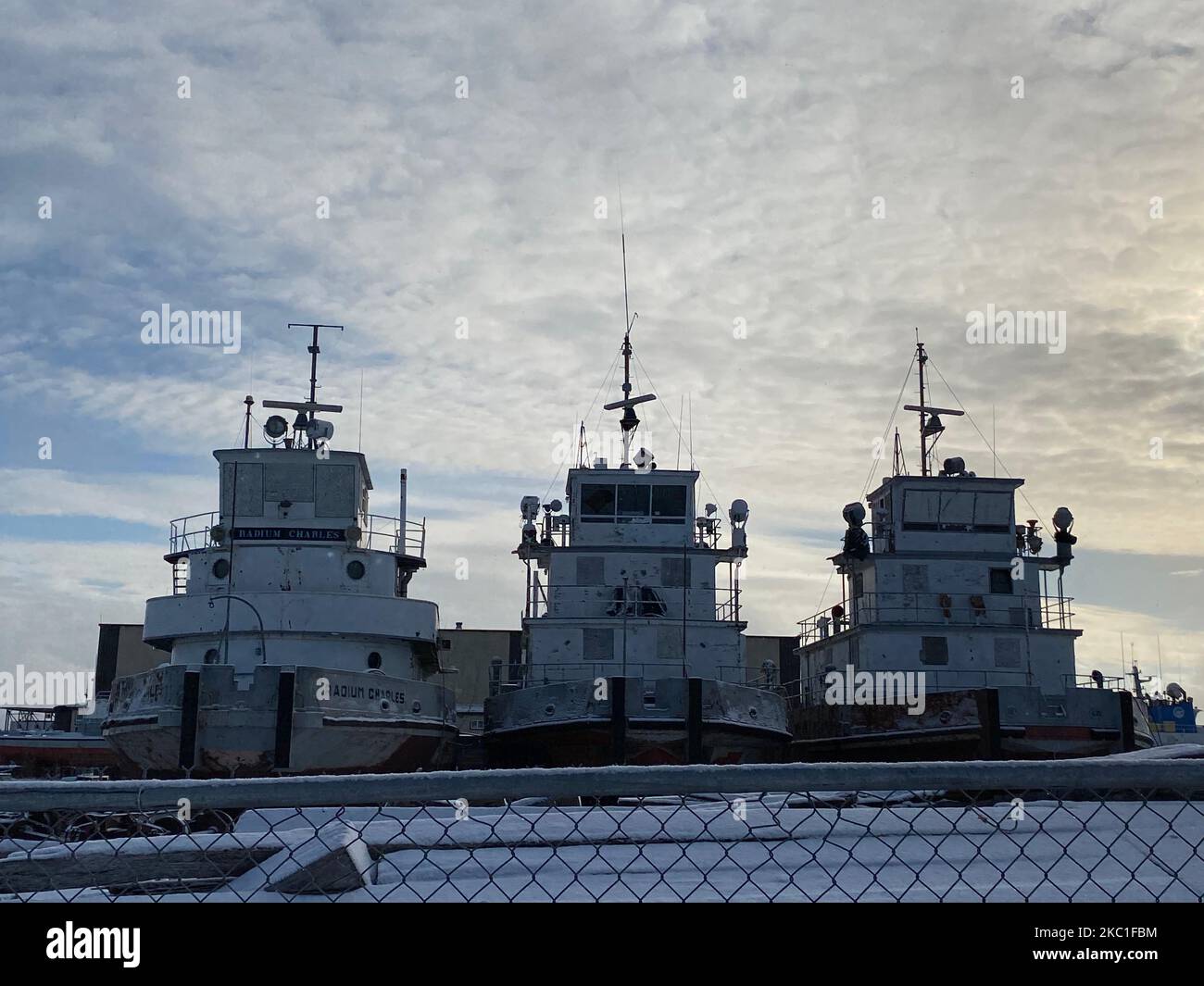 Boats are shown in the Marine Transportation Services shipyard in Hay ...