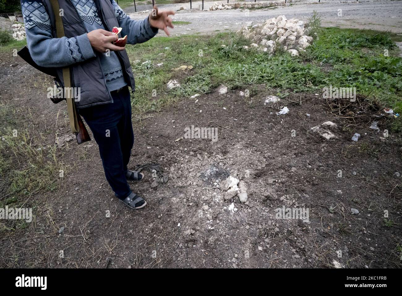 Marks on the ground of the explosion of a mortar in Martakert village ...