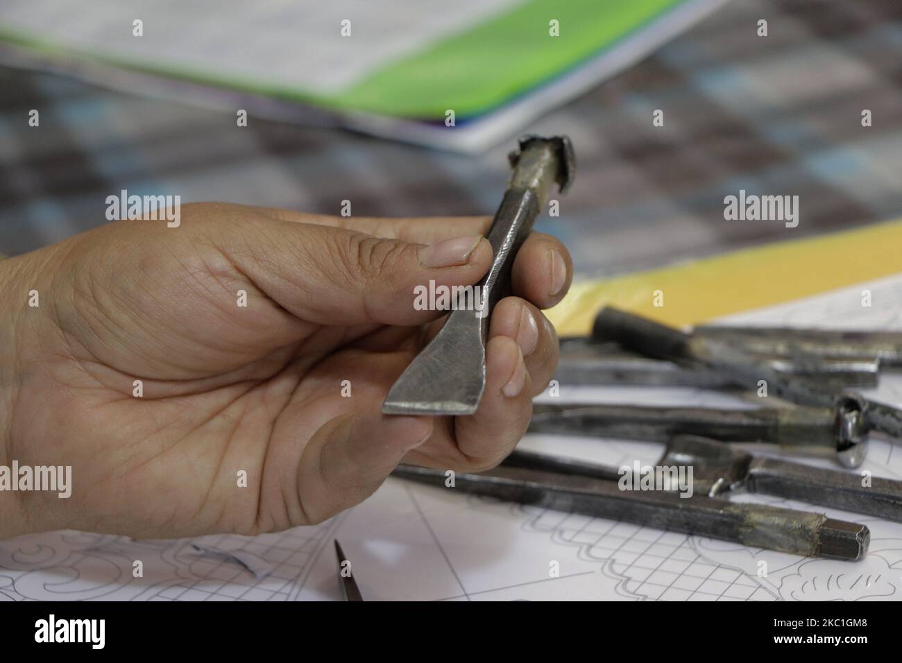 Chisels used to make confetti in Xochimilco, Mexico City, on the eve of ...