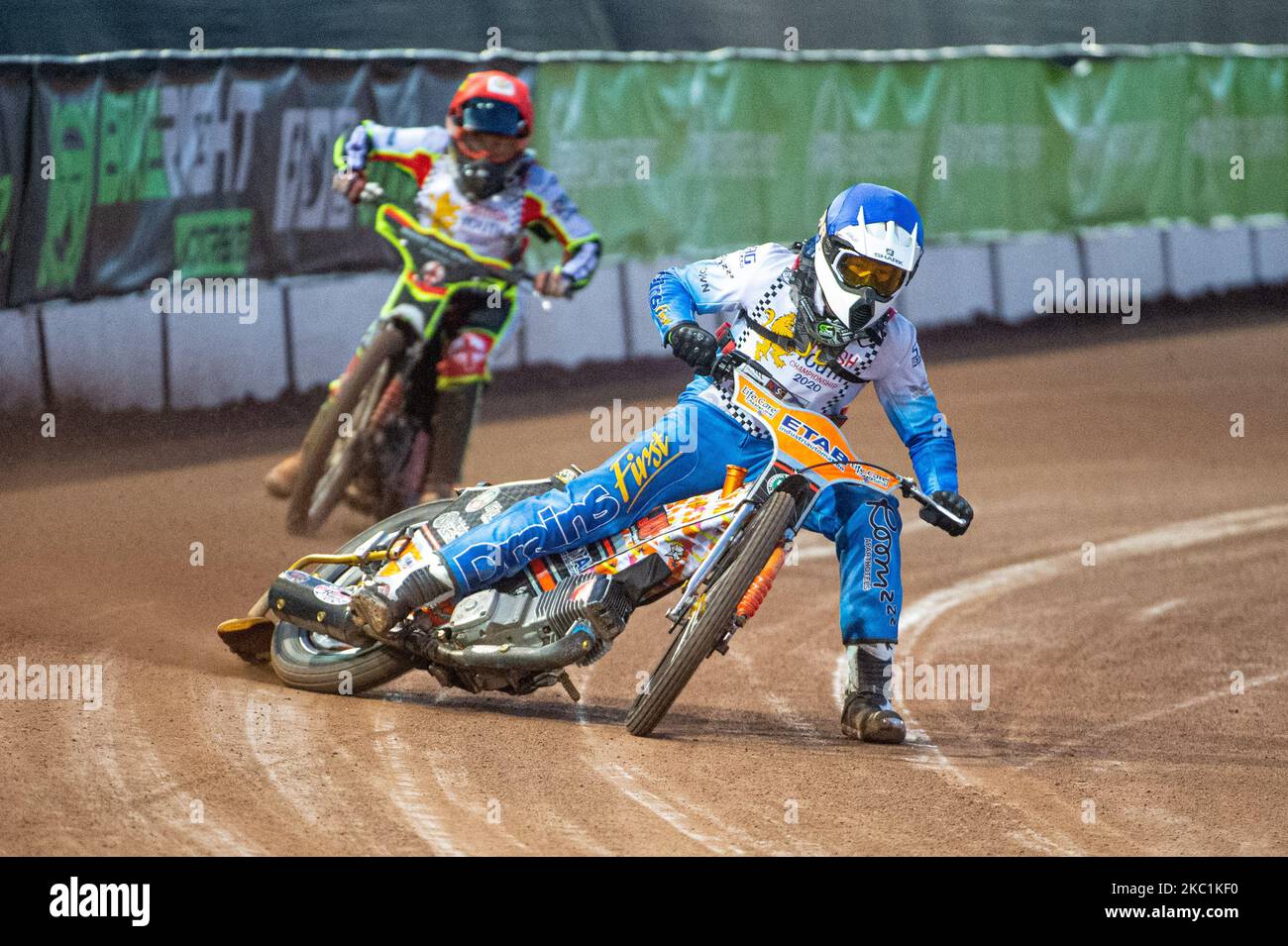 Callum Gill (Blue) leads Katie Gordon (Red) (500cc B Class) during the ...