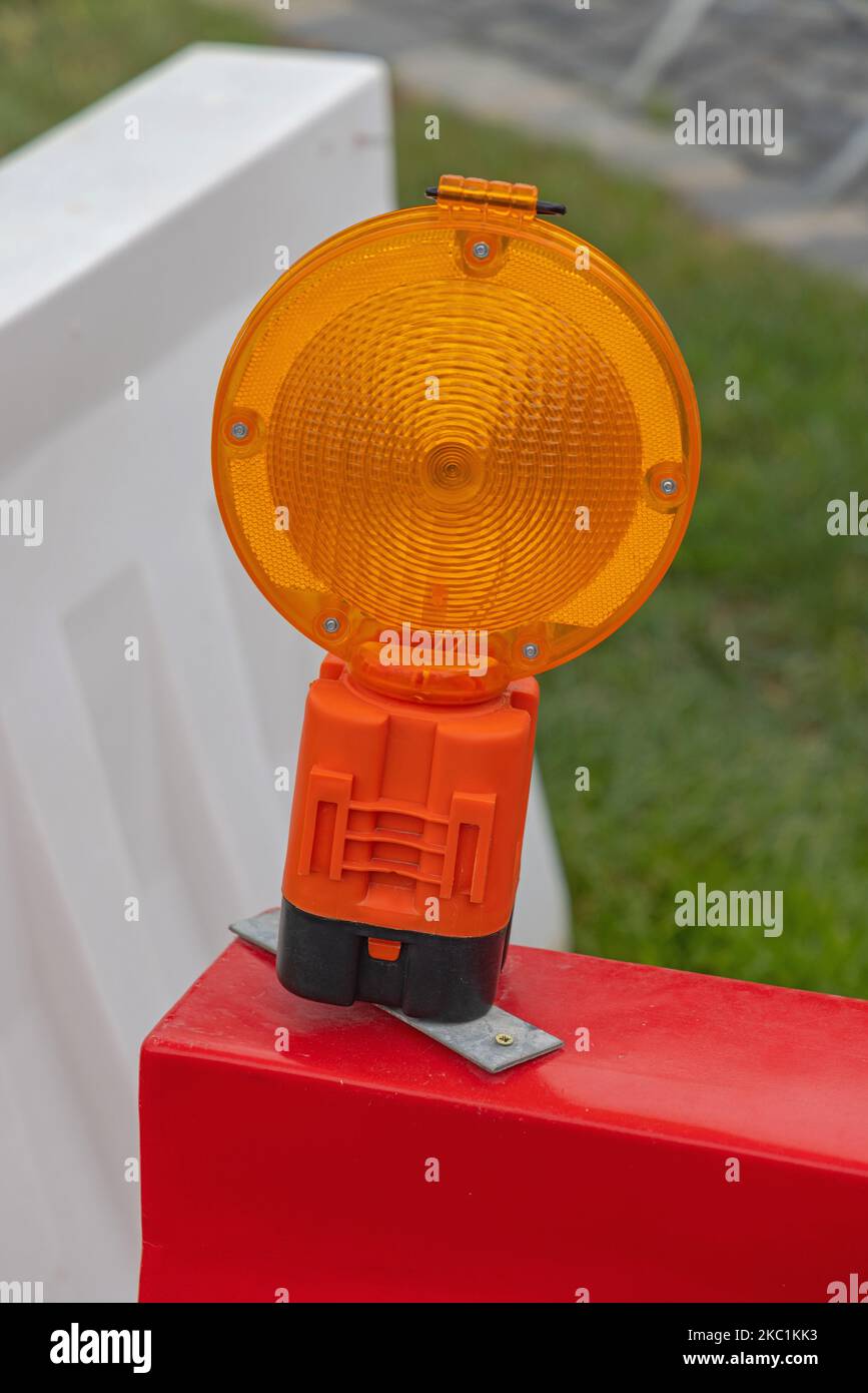 Battery Powered Beacon Amber Warning Light at Construction Site Stock ...