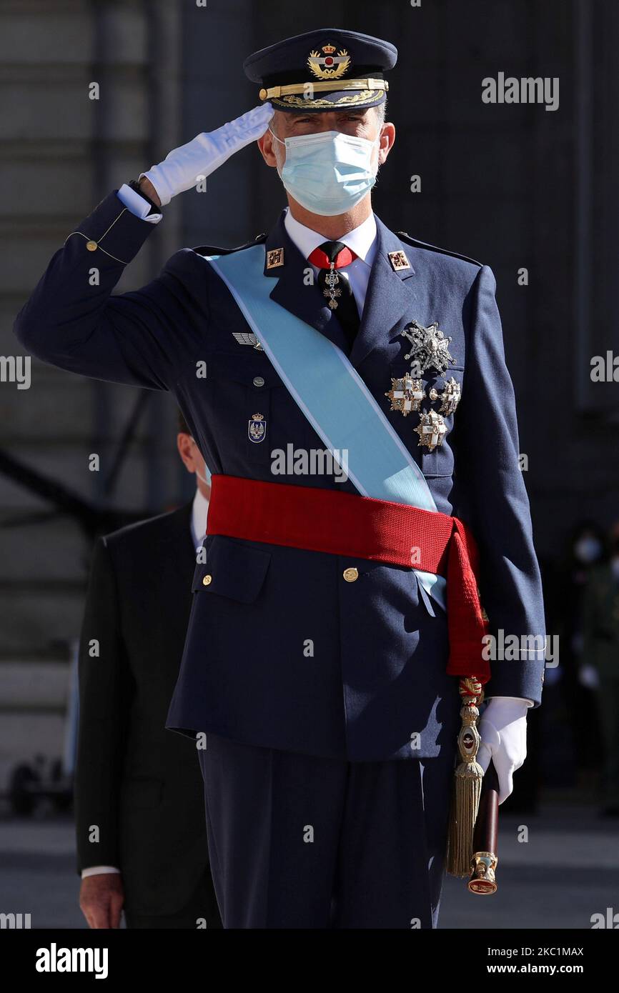 King Felipe VI of Spain, attend the National Day Military Parade at the ...