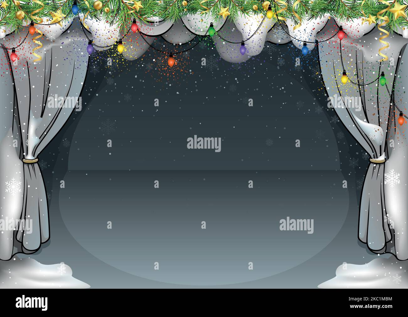 Snowy Theater Stage with Christmas Lights Stock Vector Image & Art - Alamy