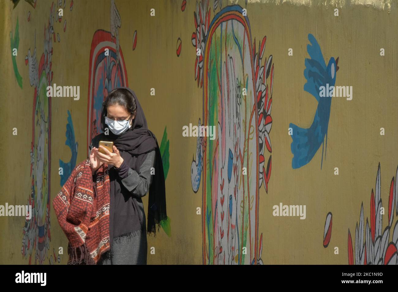 An Iranian woman wearing a protective face mask wearing a protective ...