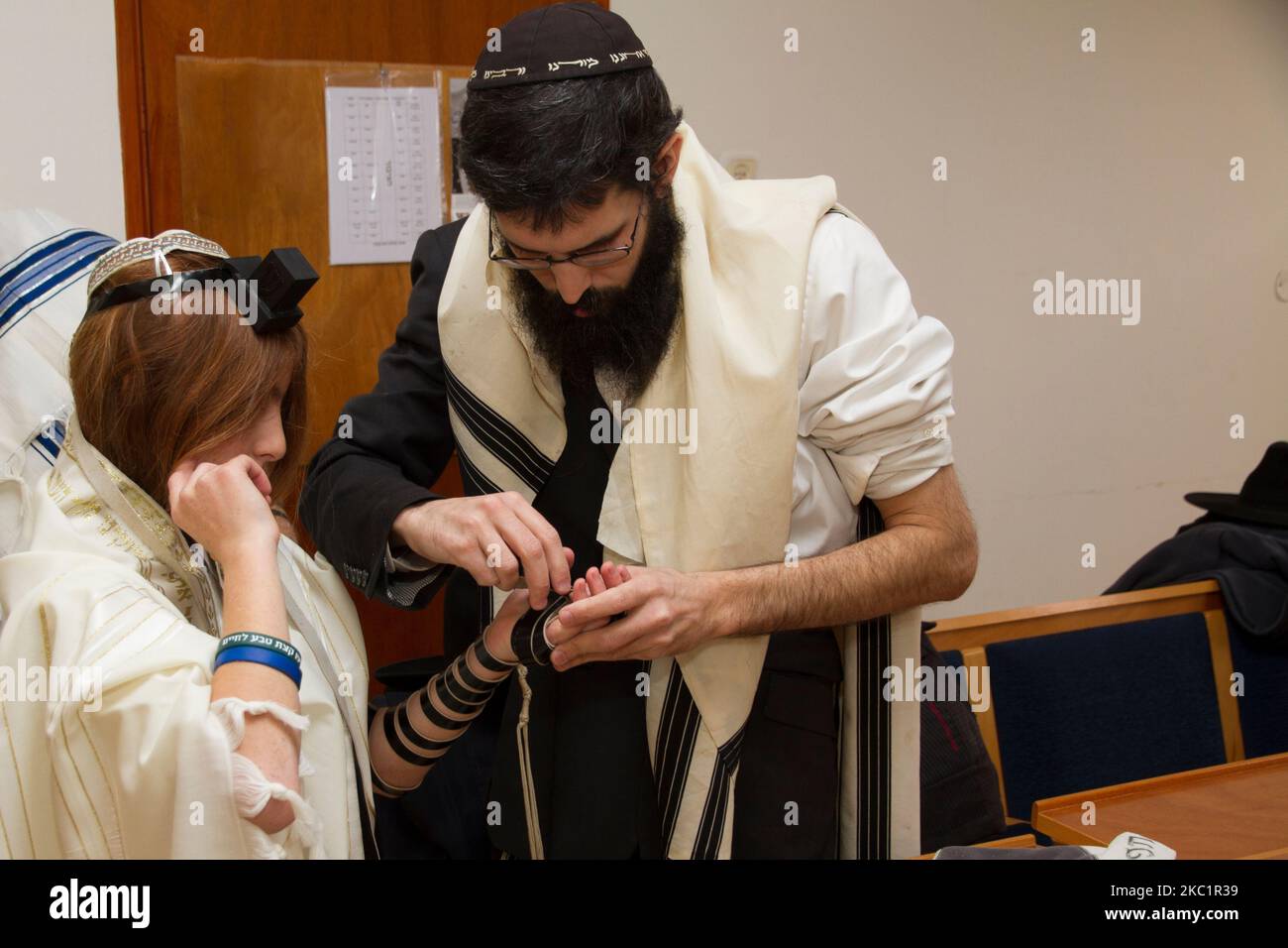TEL AVIV, ISRAEL - 19 JANUARY 2018: An orthodox man, wearing prayer ...