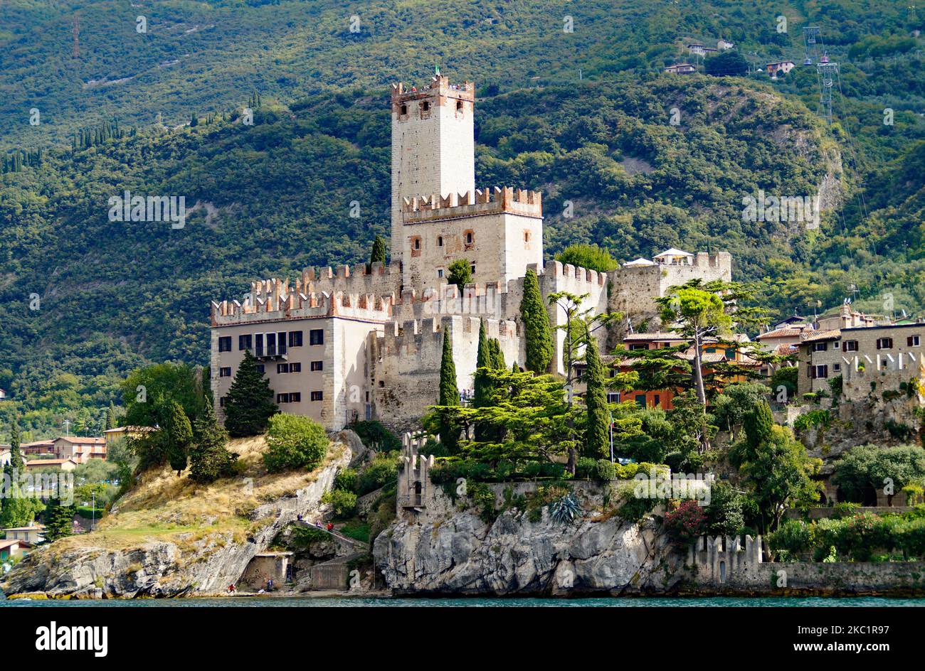 Castello Scaligero or the Scaligero Castle in the mediterranean town of ...