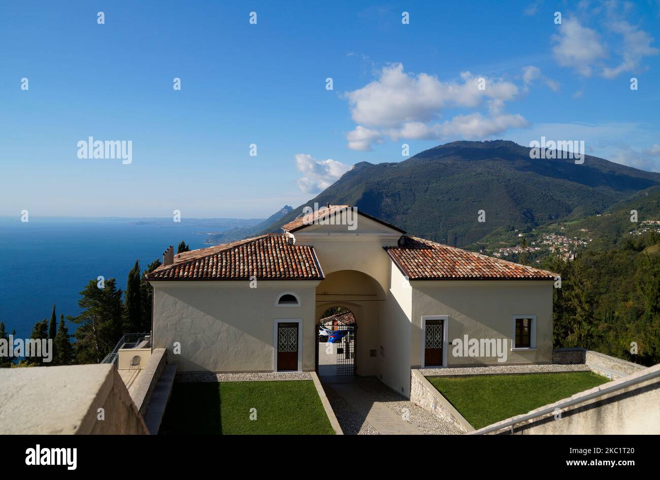 Mediterranean church Madonna di Montecastello in Tignale on lake Garda ...