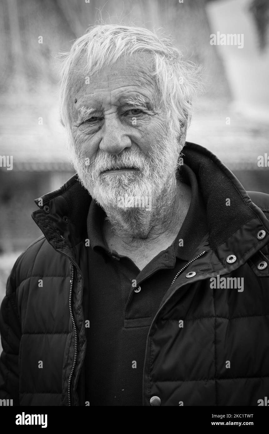 A vertical grayscale portrait of David Best. Sculptor at Sanctuary in ...