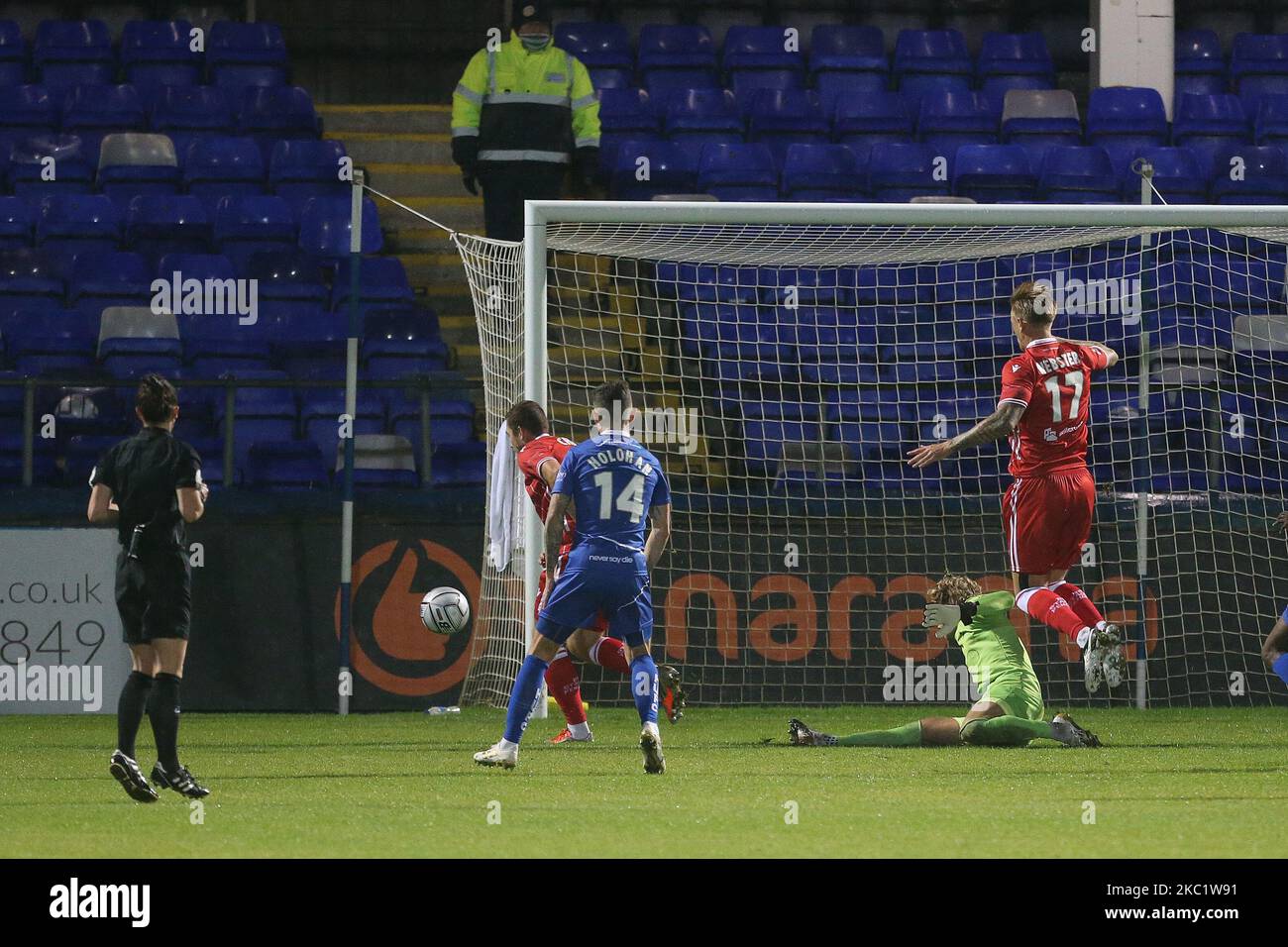 Ben Killip of Hartlepool United saves from Bromley's Byron Webster ...