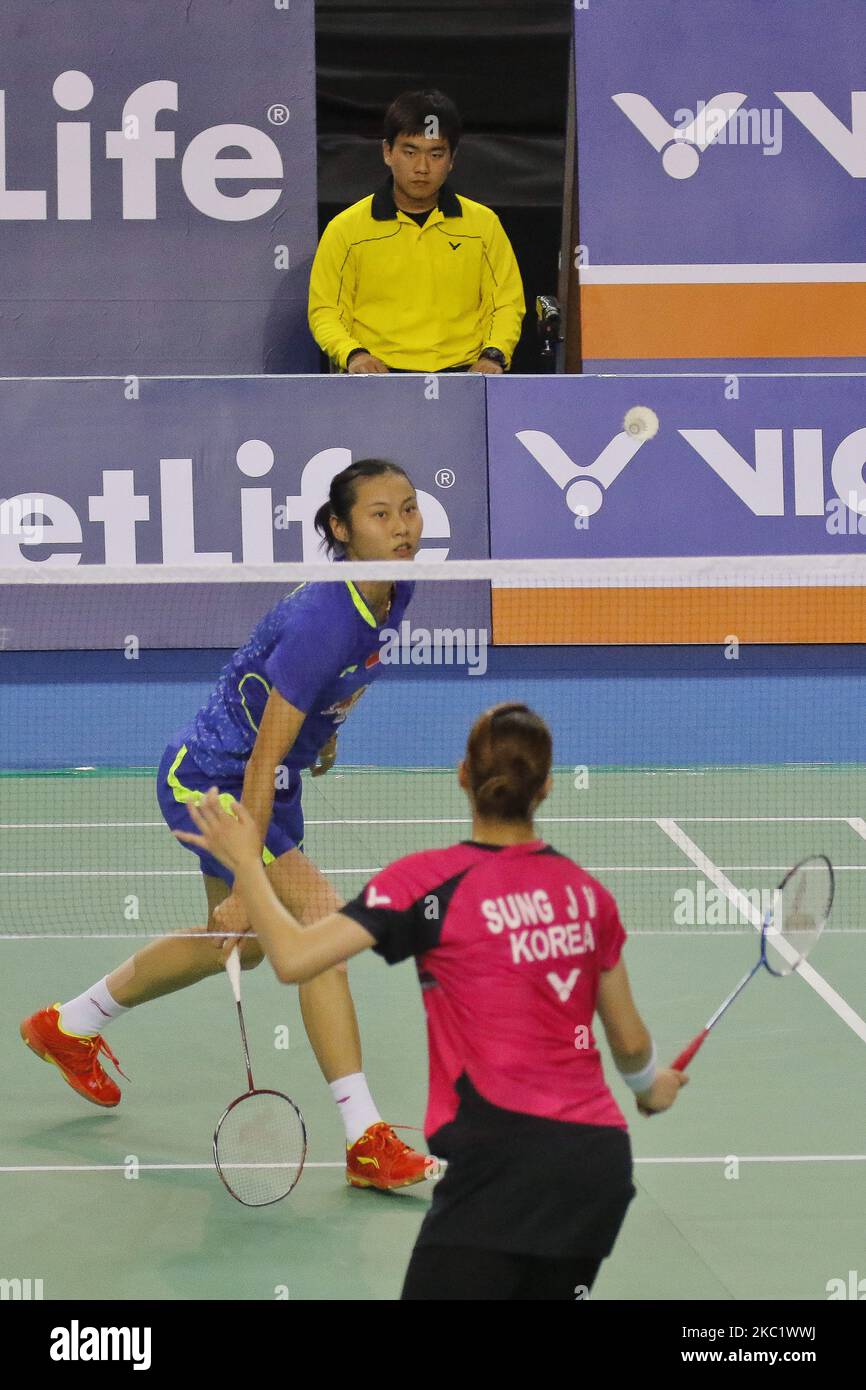 South Korea's Sung Ji Hyun play match during women's single final match ...