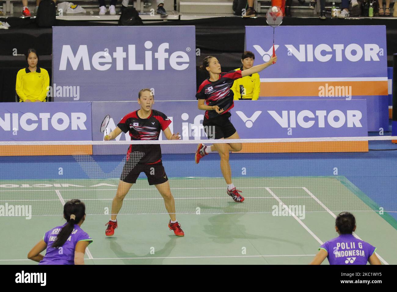 South Korea's Chang Ye Na and her teammate Lee So Hee play match during ...