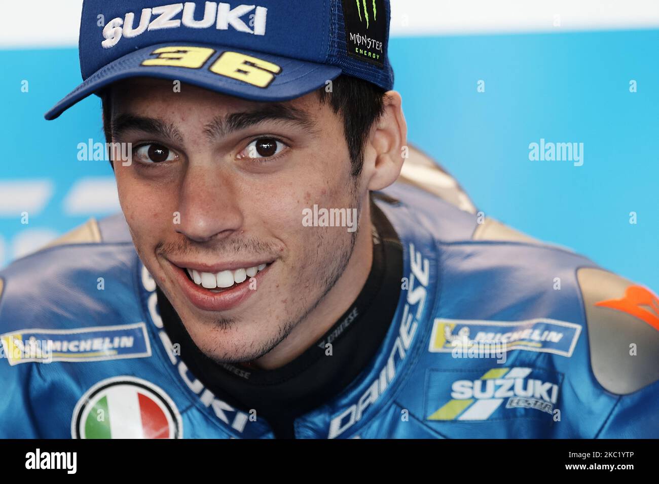 Joan Mir (36) of Spain and Team Suzuki Ecstar sitting inside his box ...