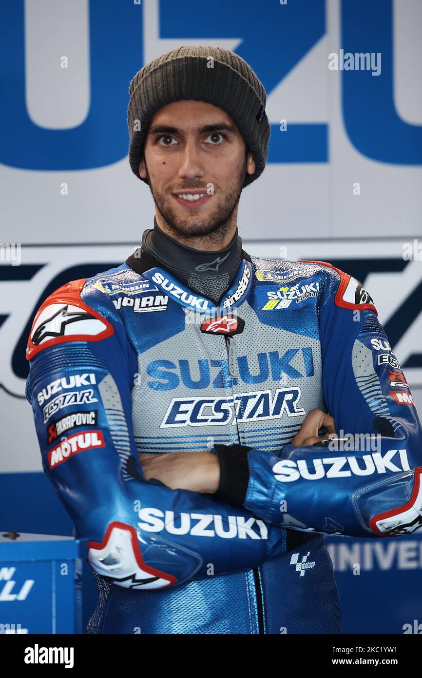 Alex Rins (42) of Spain and Team Suzuki Ecstar inside his box during ...