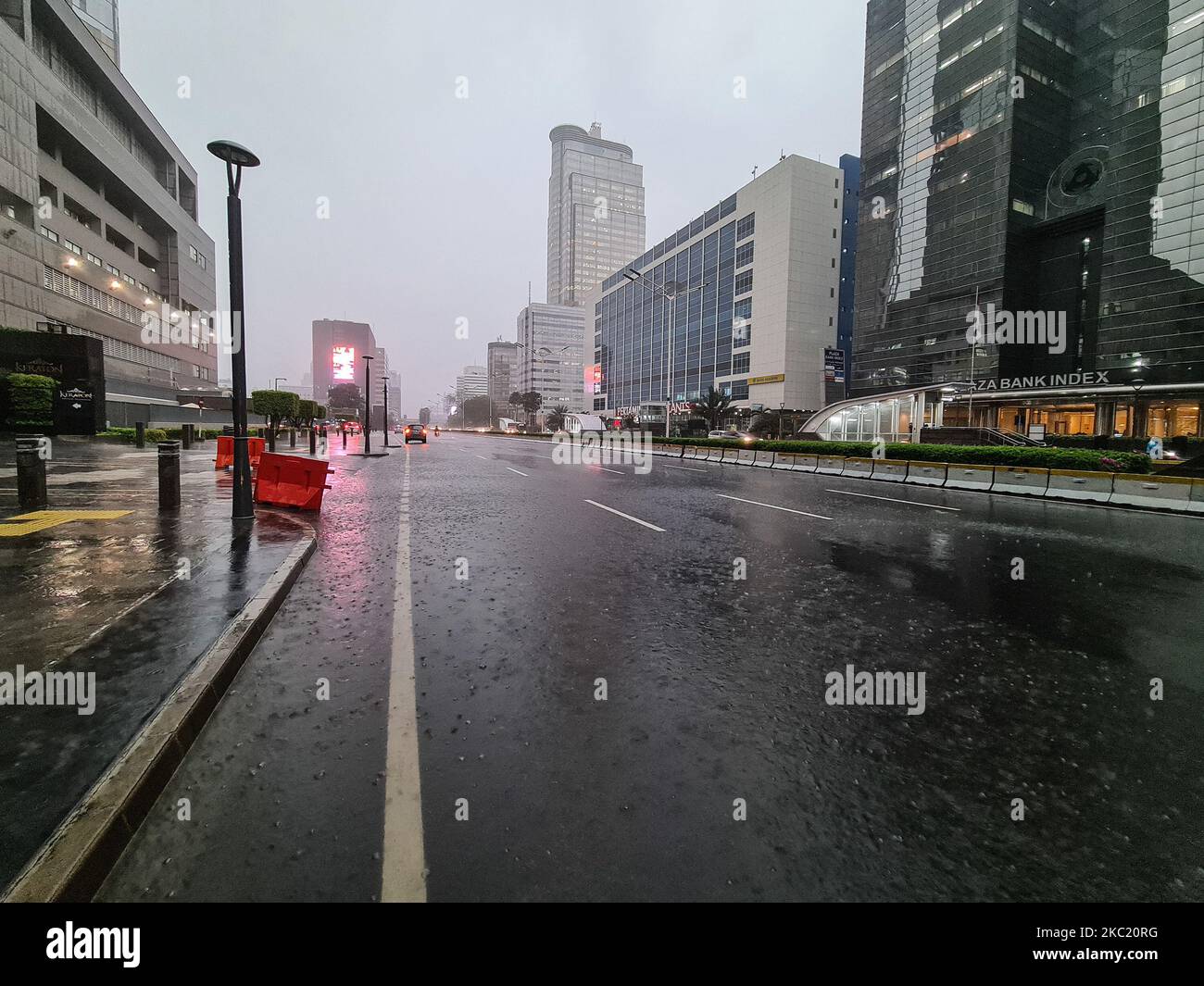 View of streets in Jakarta, Indonesia covered with water as heavy rain ...