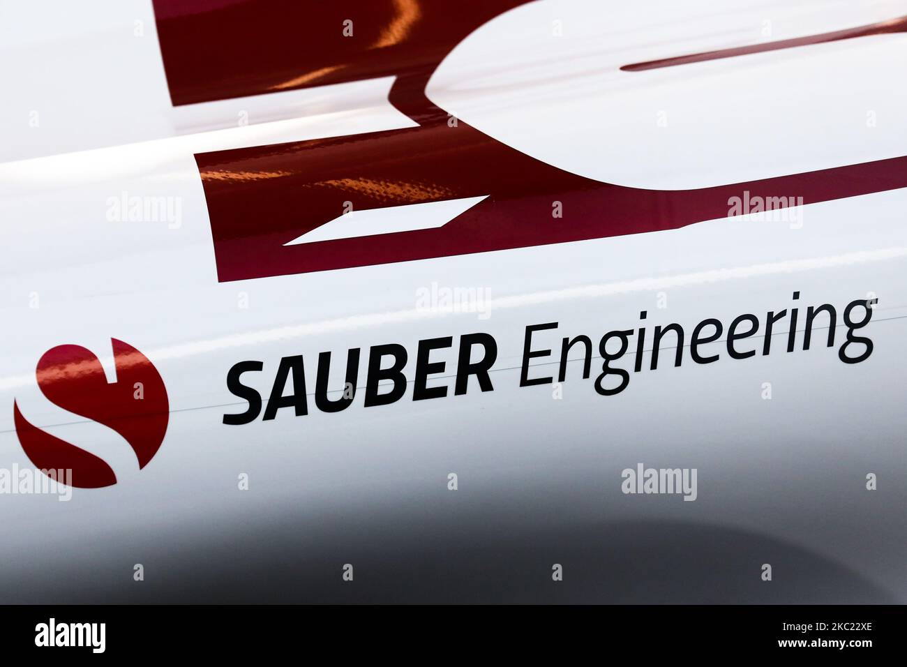 Sauber Engineering logo is seen on the Formula 1 car Sauber C-37 in the ...