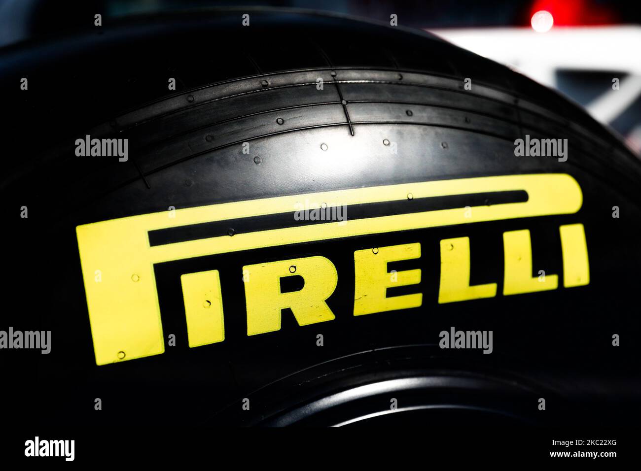 Pirelli logo is seen on a tyre of the Formula 1 car Sauber C-37 in the ...