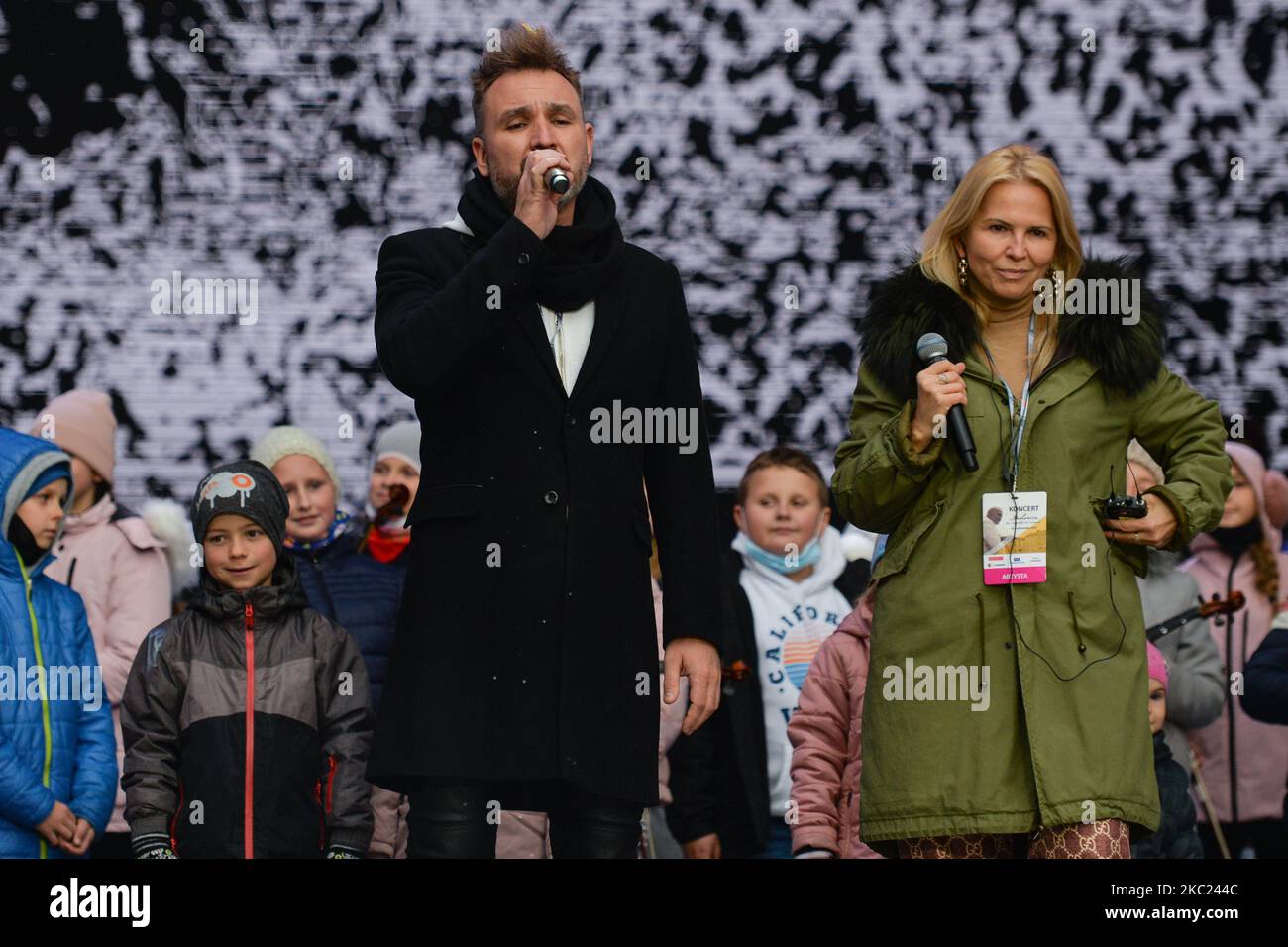 Polish singers Anna Jurksztowicz and Mateusz Ziolko seen during a ...