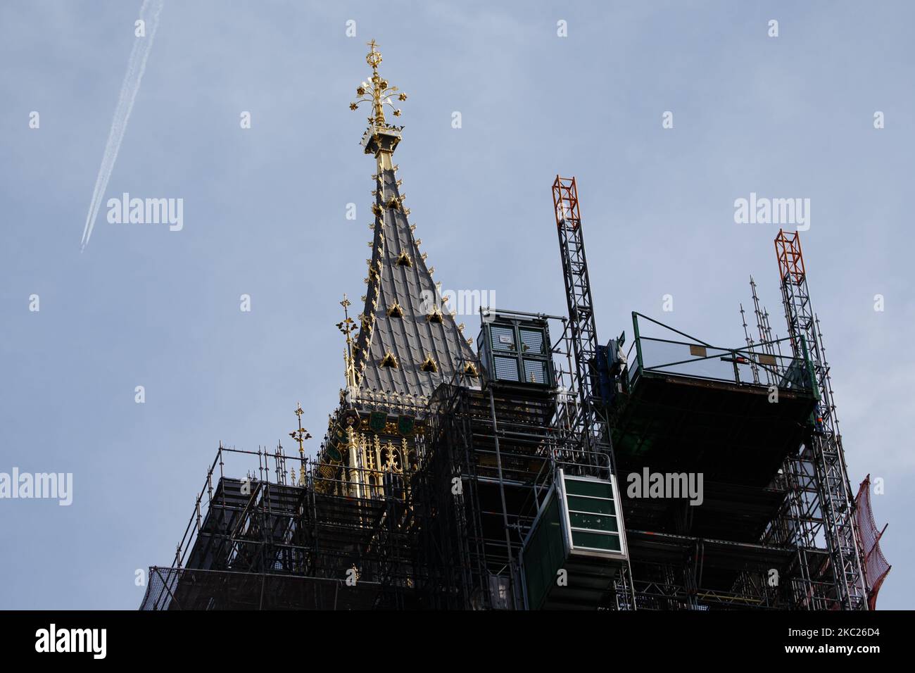 The spire of the Elizabeth Tower of the Houses of Parliament, commonly ...