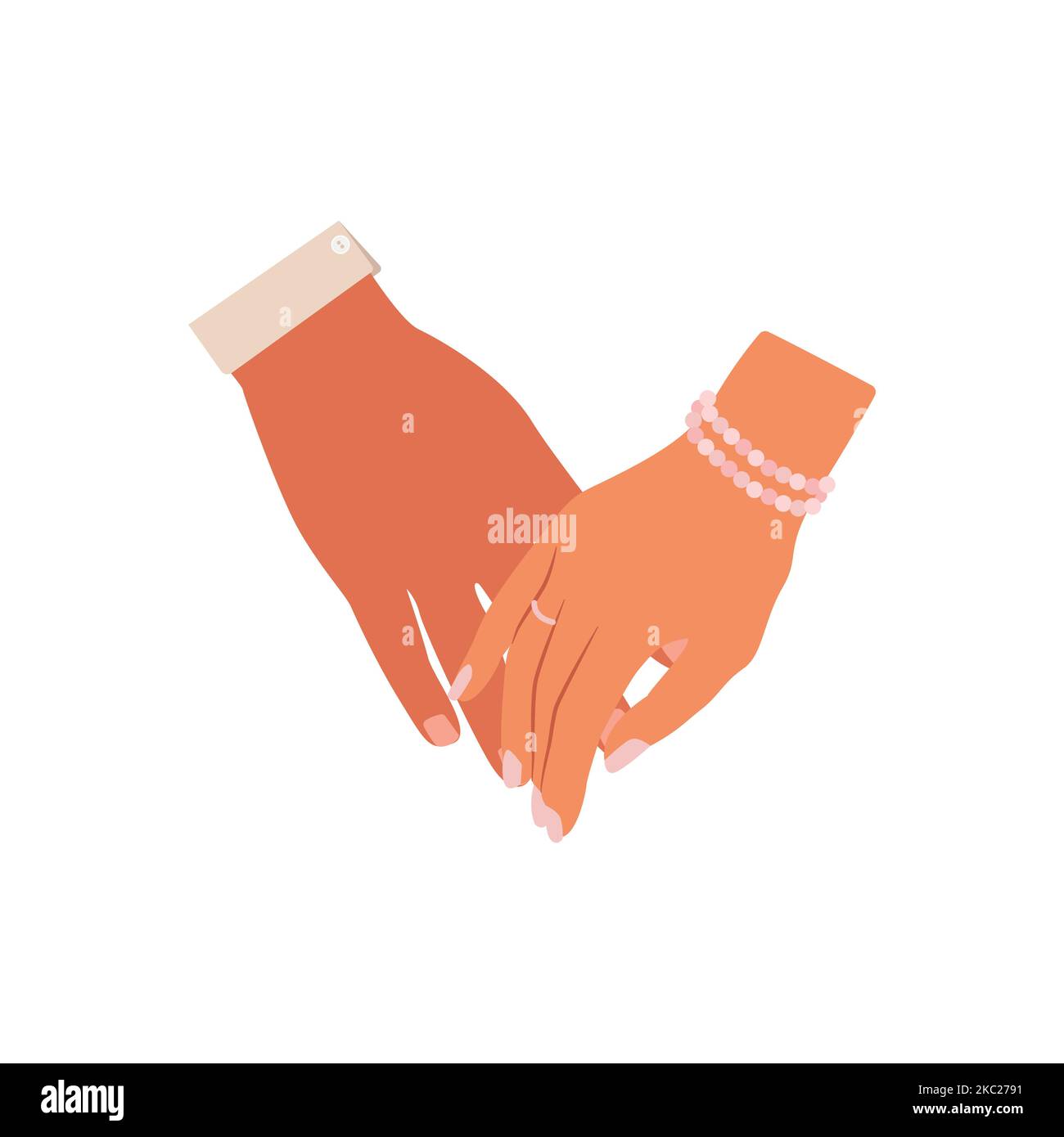 Holding hands, female and male hands together, vector illustration in ...