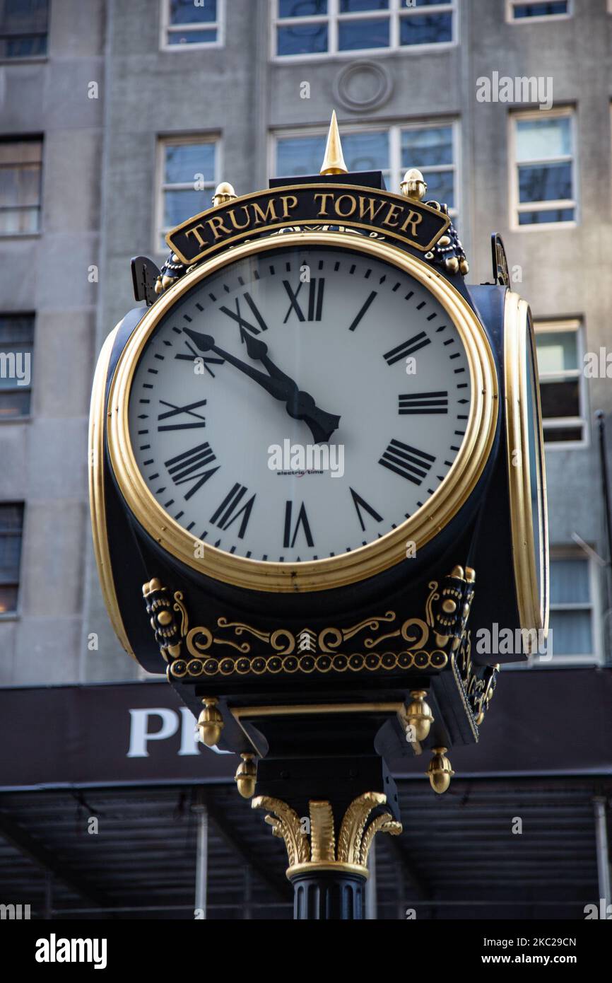 Clock in front of Trump Tower. Trump Tower in New York city in the USA ...