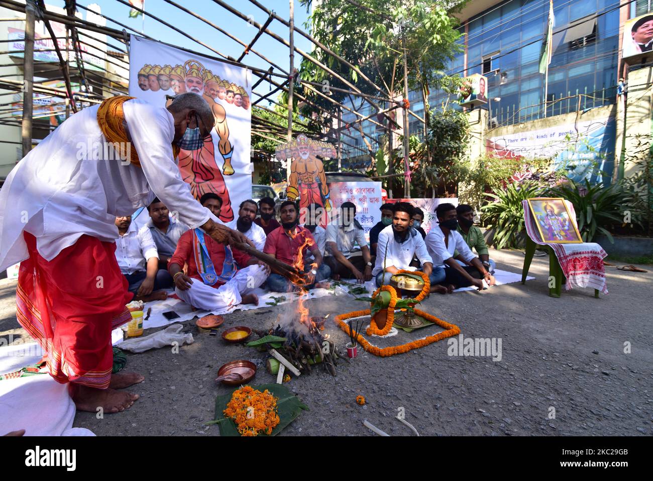 Members of National Students Union of India (NSUI) perform holy ritual ...