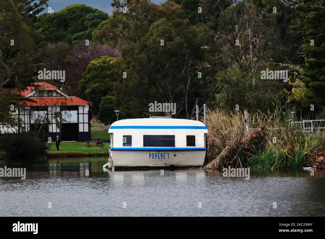 The Popeye Boat on the banks of George river in Adelaide, Australia ...