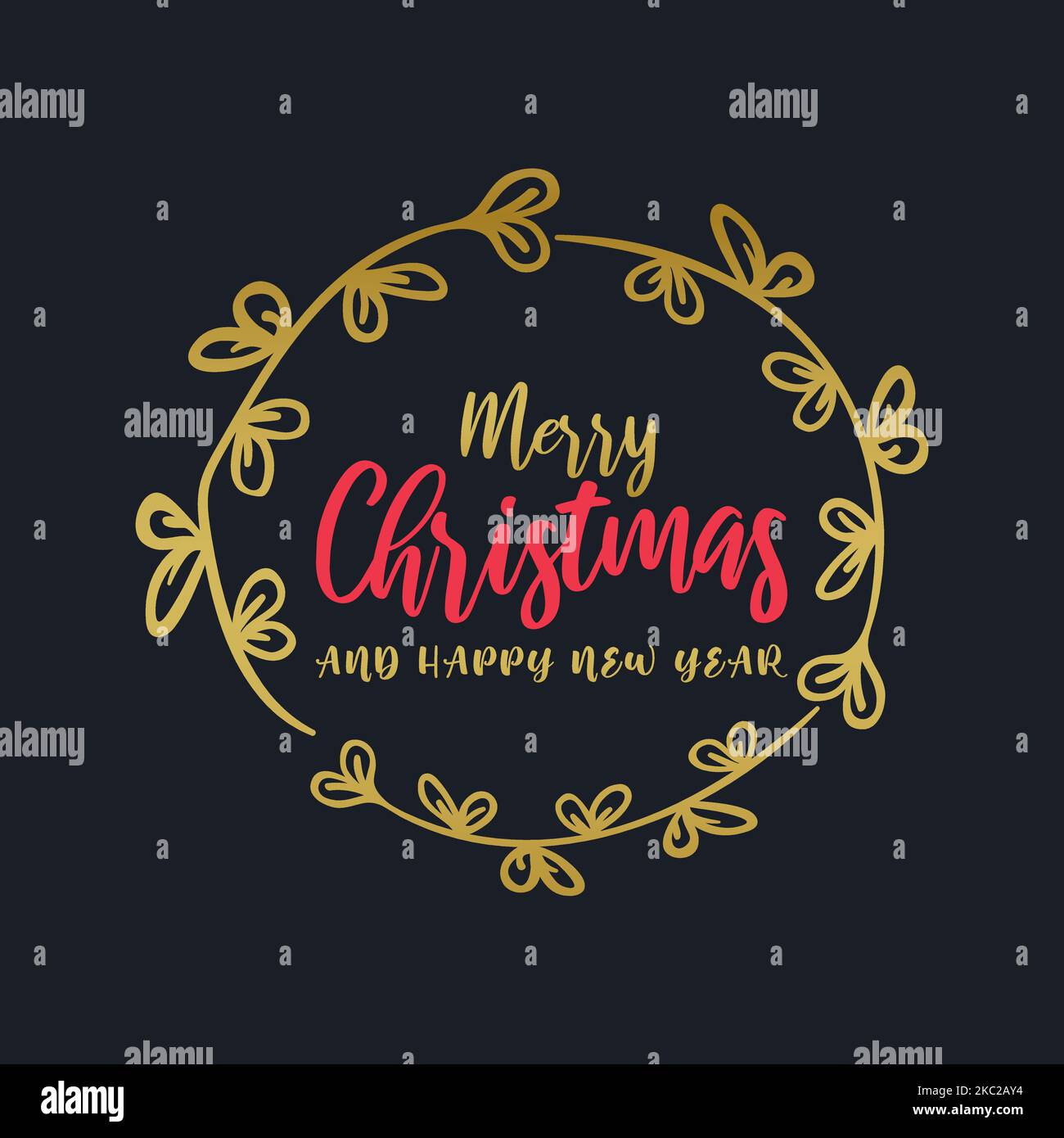 Merry Christmas and Happy New Year lettering typographic with golden ...