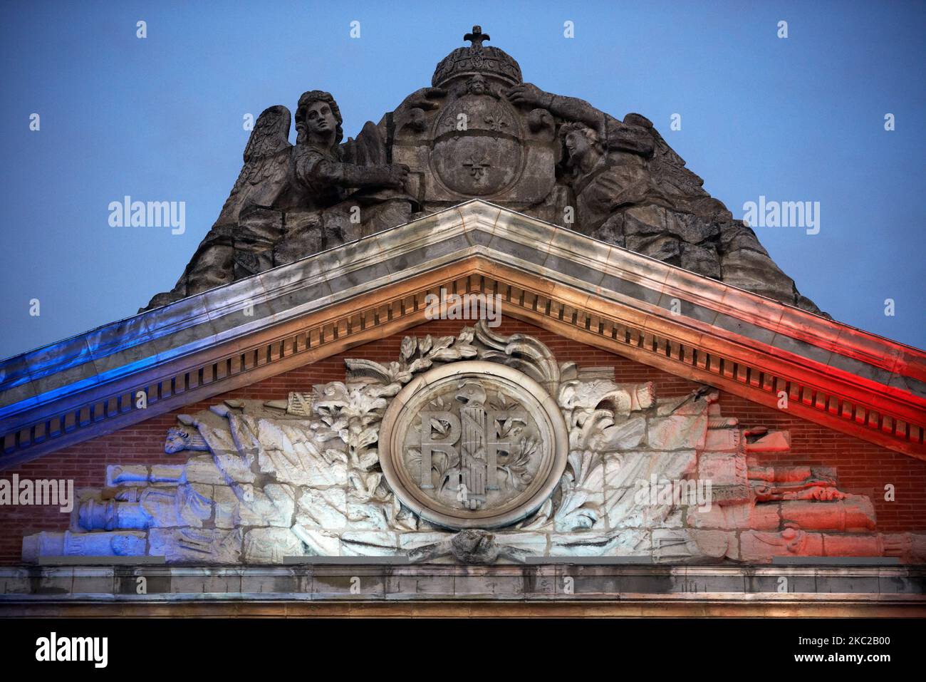 The townhall of Toulouse was illuminated with the French colors. In the ...