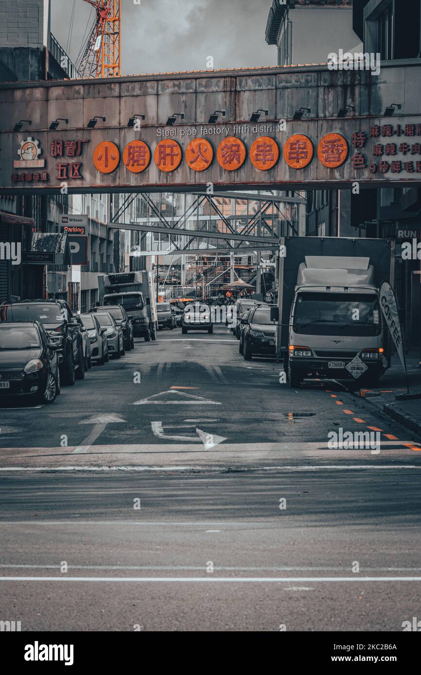 A vertical shot of the busy Cross Street in Auckland, New Zealand Stock ...
