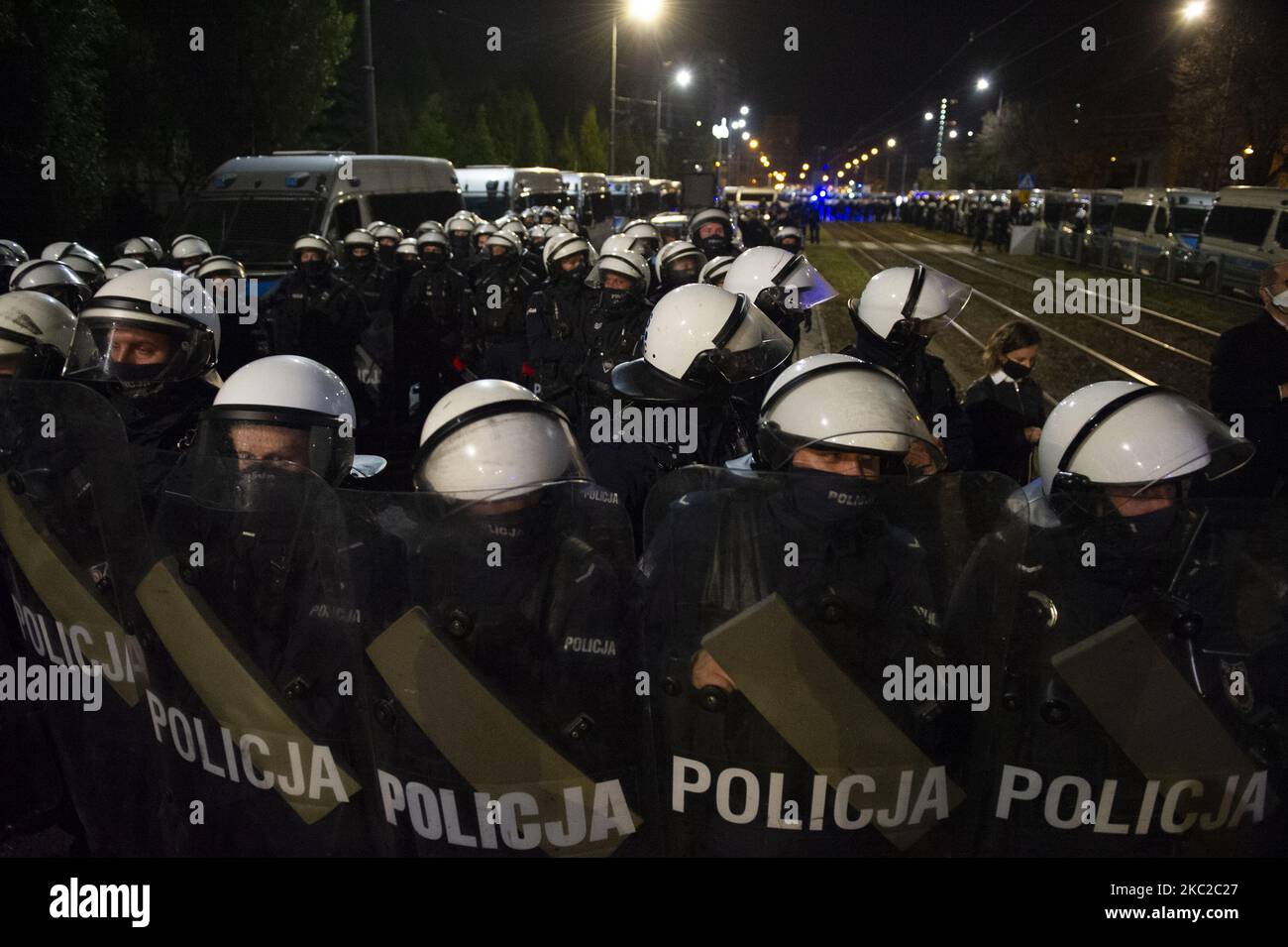 Police officers dressed with riot gear are seen on October 22, 2020 in ...