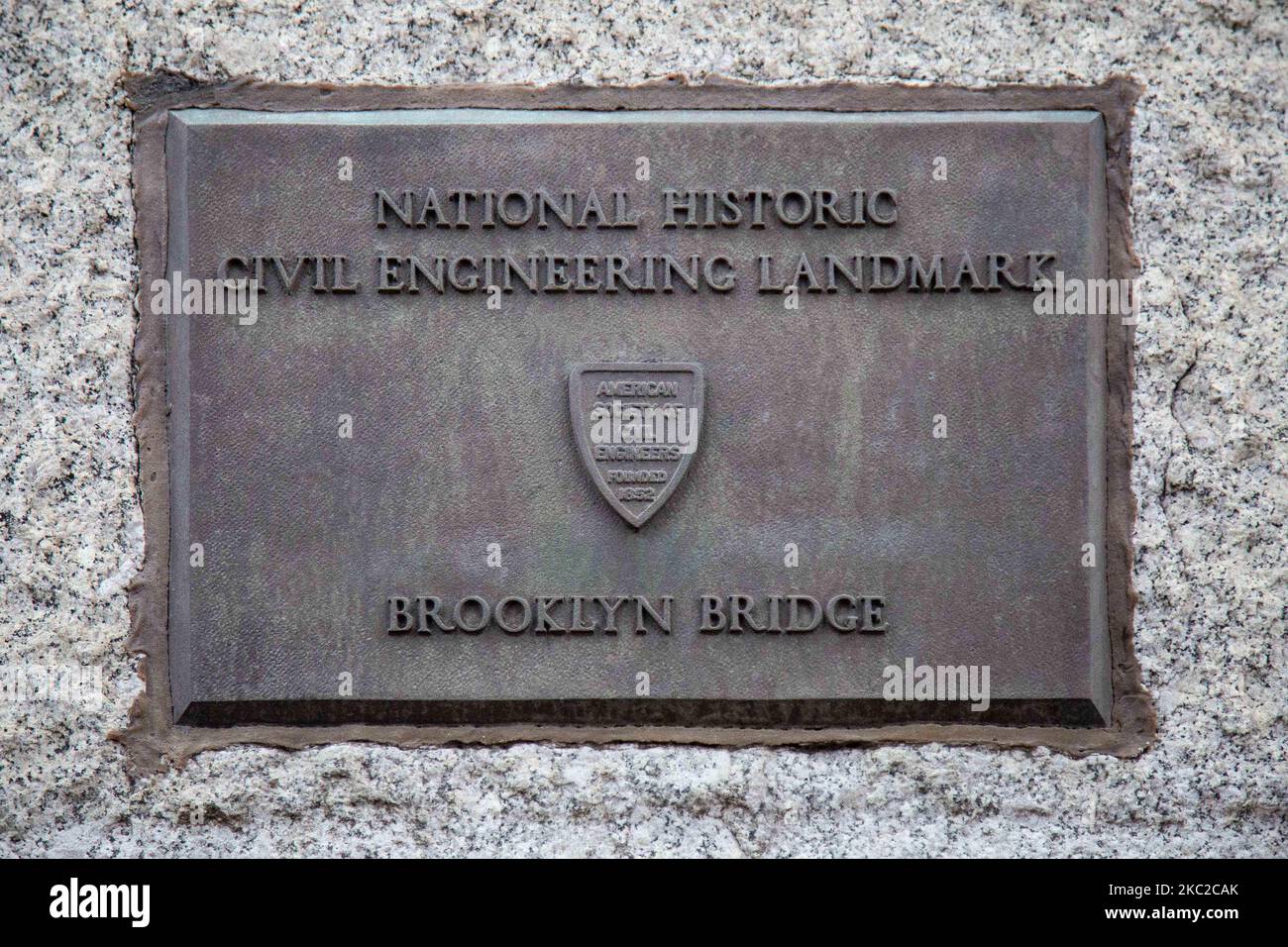 An inscription of the Brooklyn Bridge in New York City in the United ...