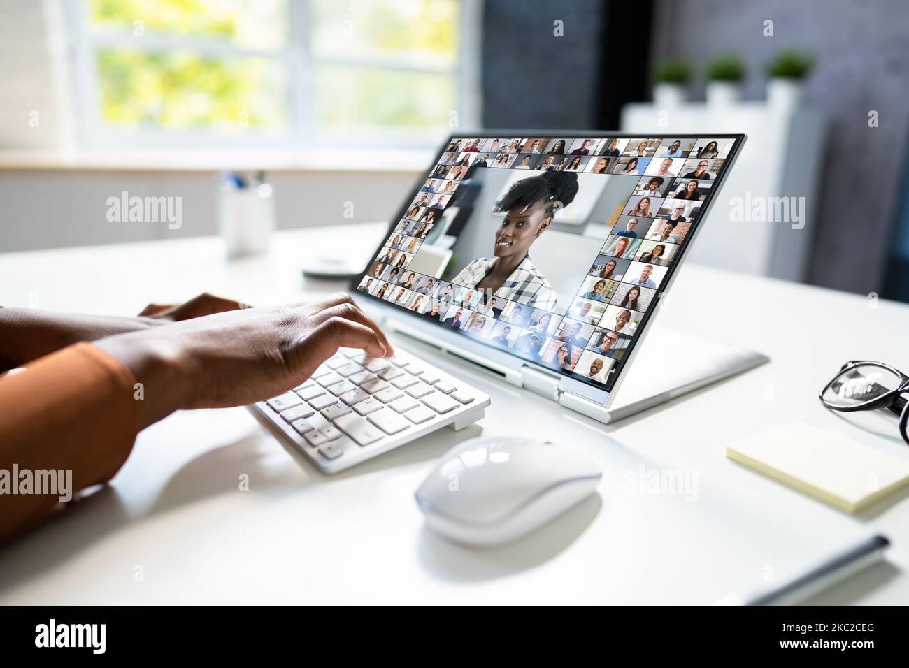 African Woman Video Conference Business Call On Computer Screen Stock ...