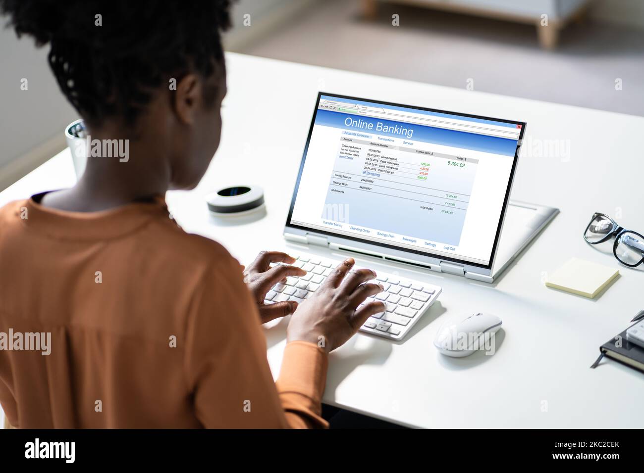 Online Banking On Laptop. Money Balance And Savings Stock Photo - Alamy