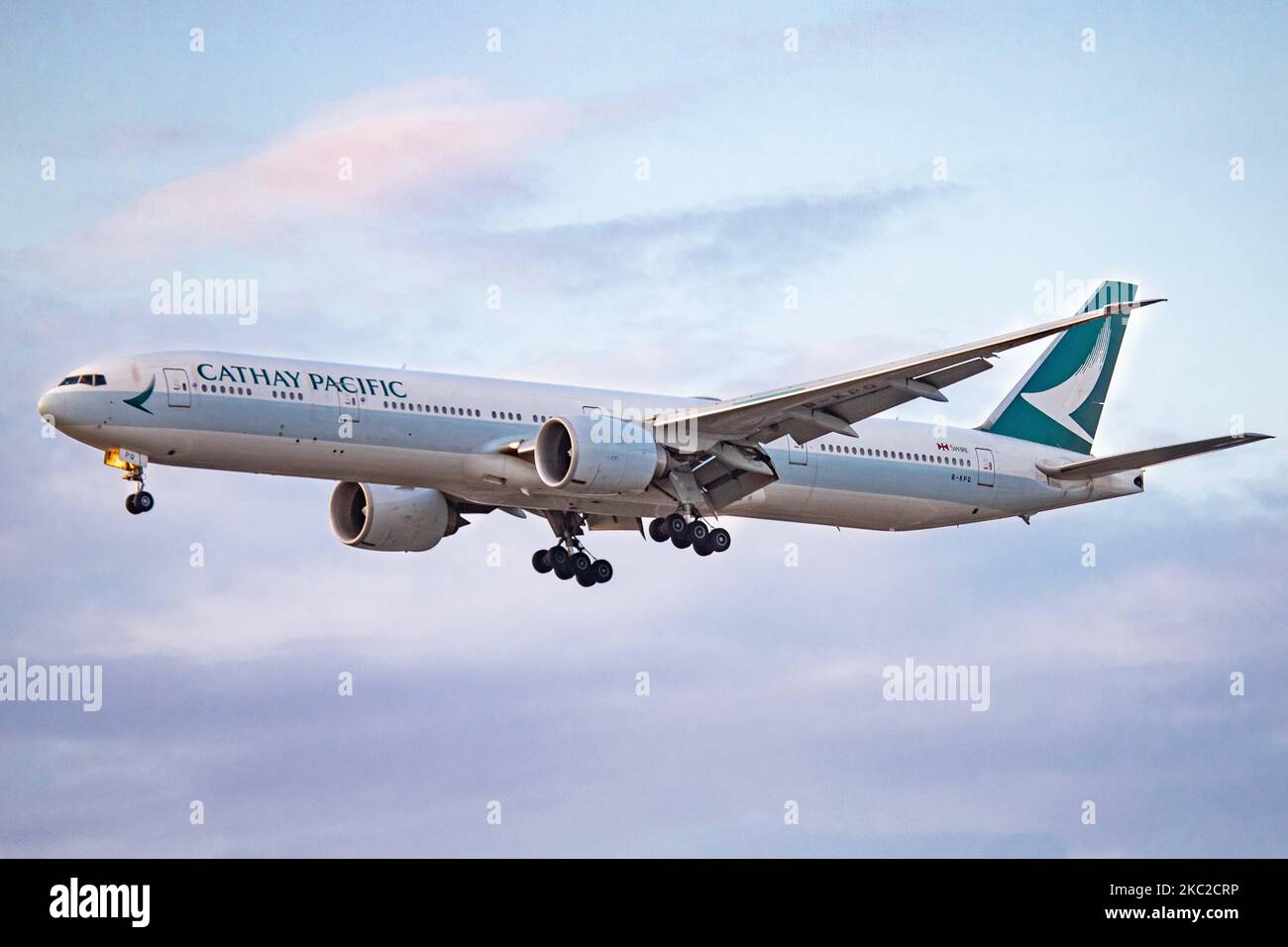 Cathay Pacific Boeing 777 aircraft as seen on final approach flying and ...