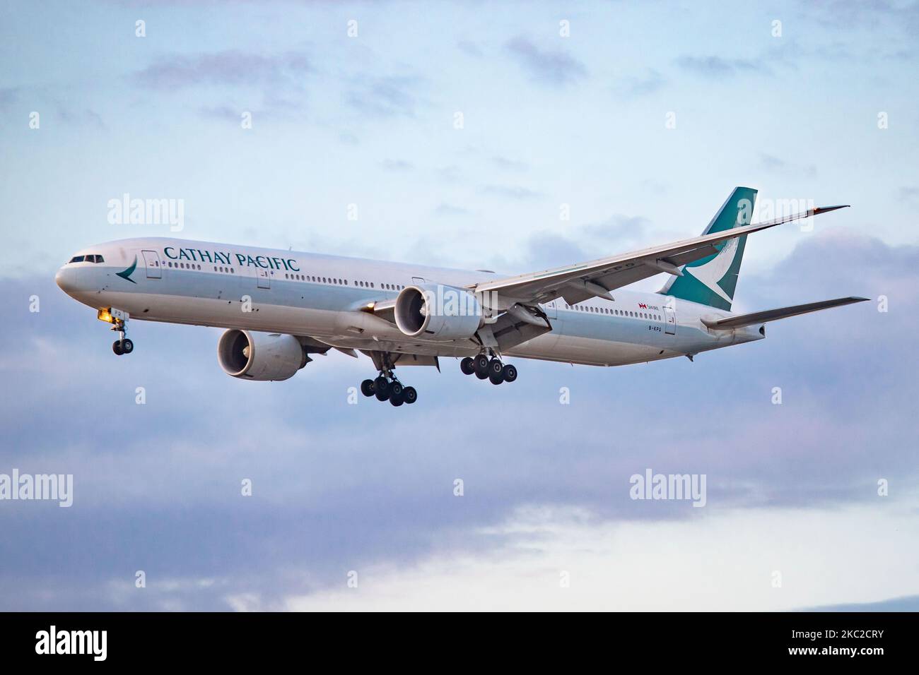 Cathay Pacific Boeing 777 aircraft as seen on final approach flying and ...