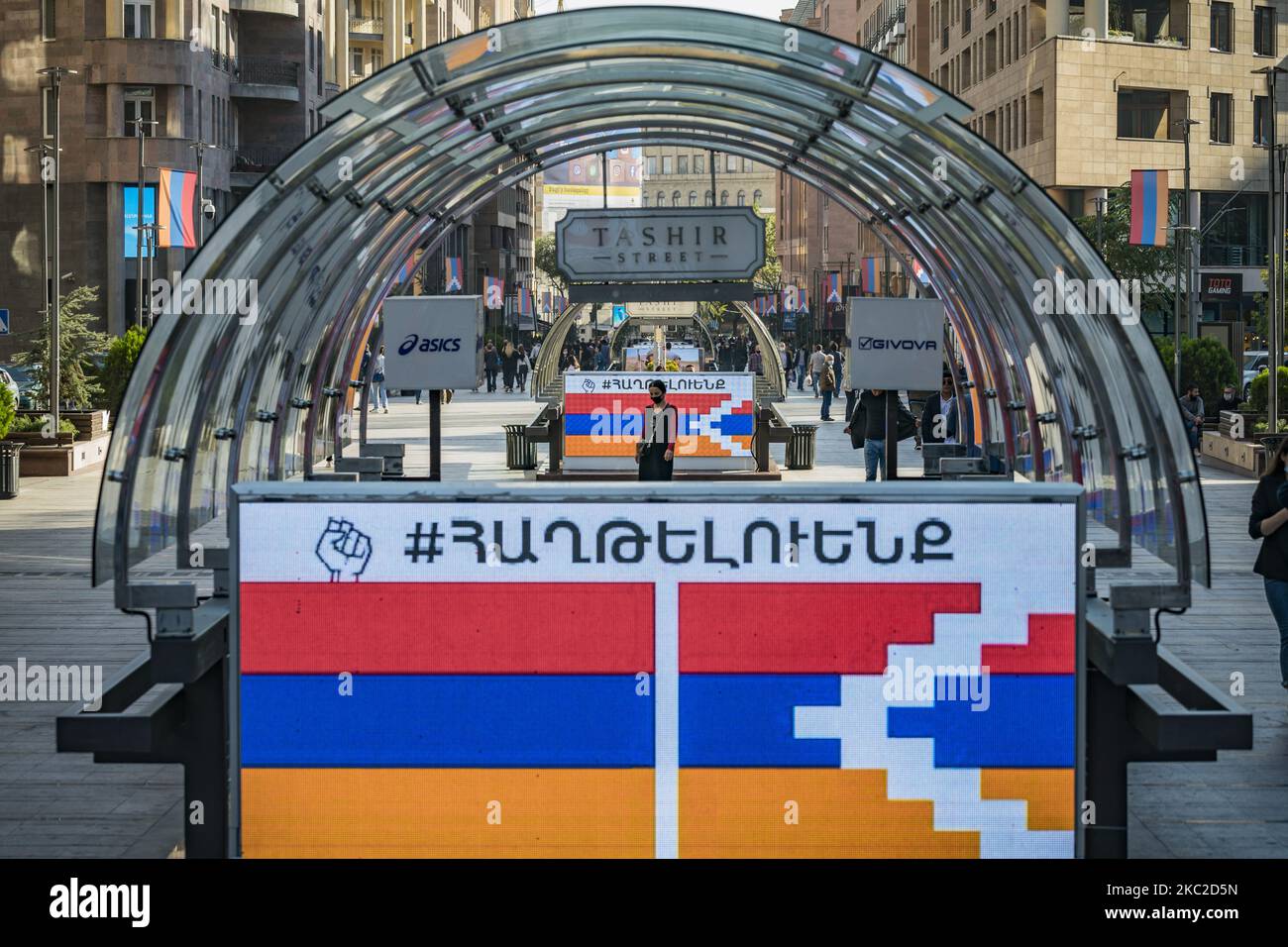 Flag banners of Nagorno Karabakh in the streets of Yerevan, Armenia ...