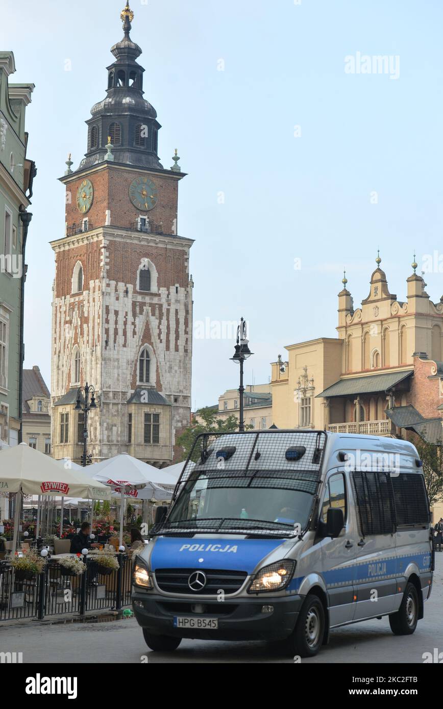 A Police van patroling around Krakow's Market Square. Starting today ...