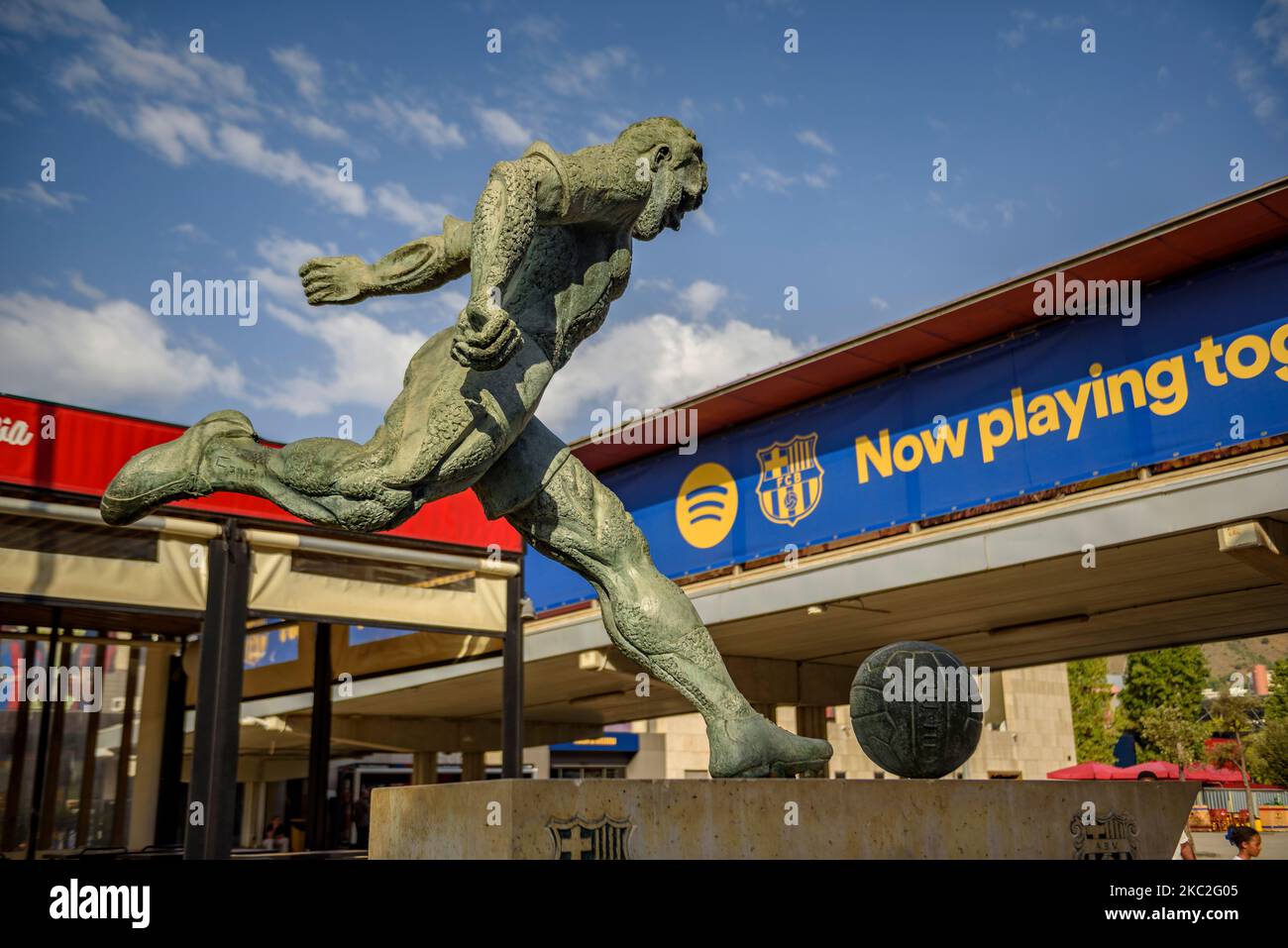 Sculpture of Kubala László in front of the Spotify Camp Nou stadium ...