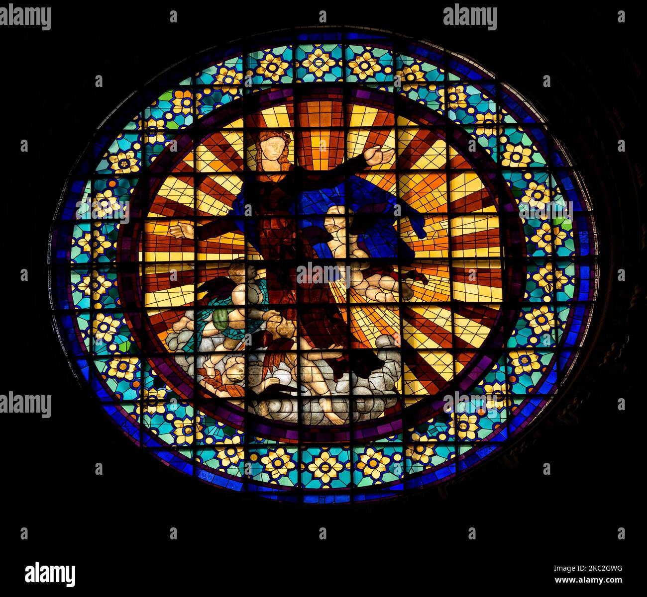 Stained glass inside the cathedral of Girona (Catalonia, Spain) ESP ...